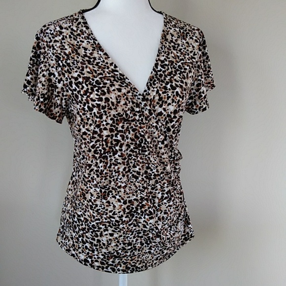 Rafaella | Tops | Rafaella Animal Print Faux Wrap Drape Blouse L Black ...